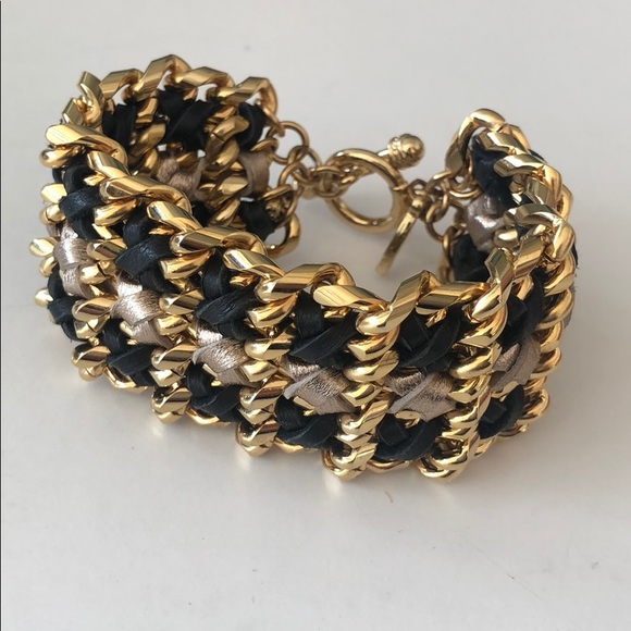ettika | Jewelry | Braided Gold Black Leather Toggle Catch Usa New ...